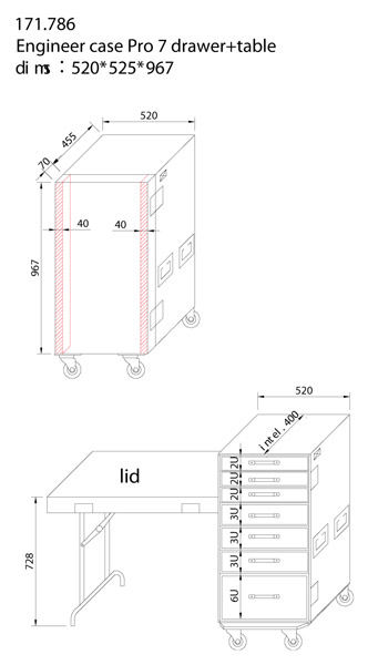 PD-FA5 7 Drawer Engineer Case with Table - Power Dynamics