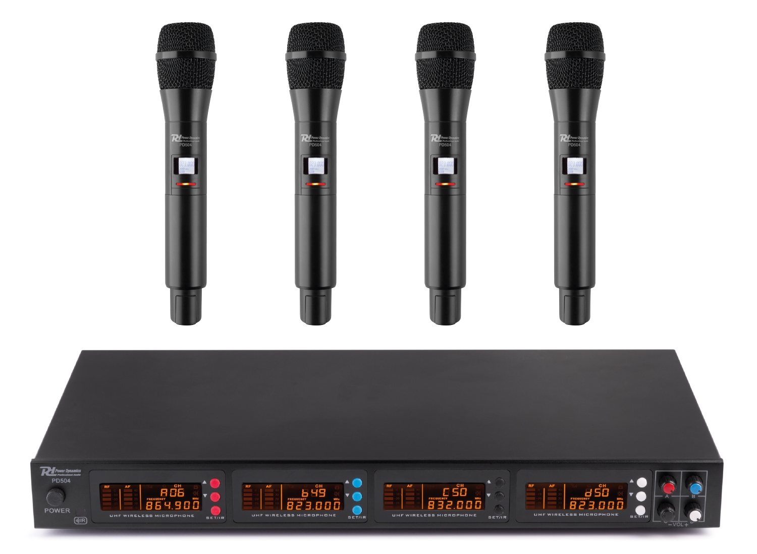 PD504H 4x 50-Channel UHF Wireless Microphone Set with 4 handheld ...