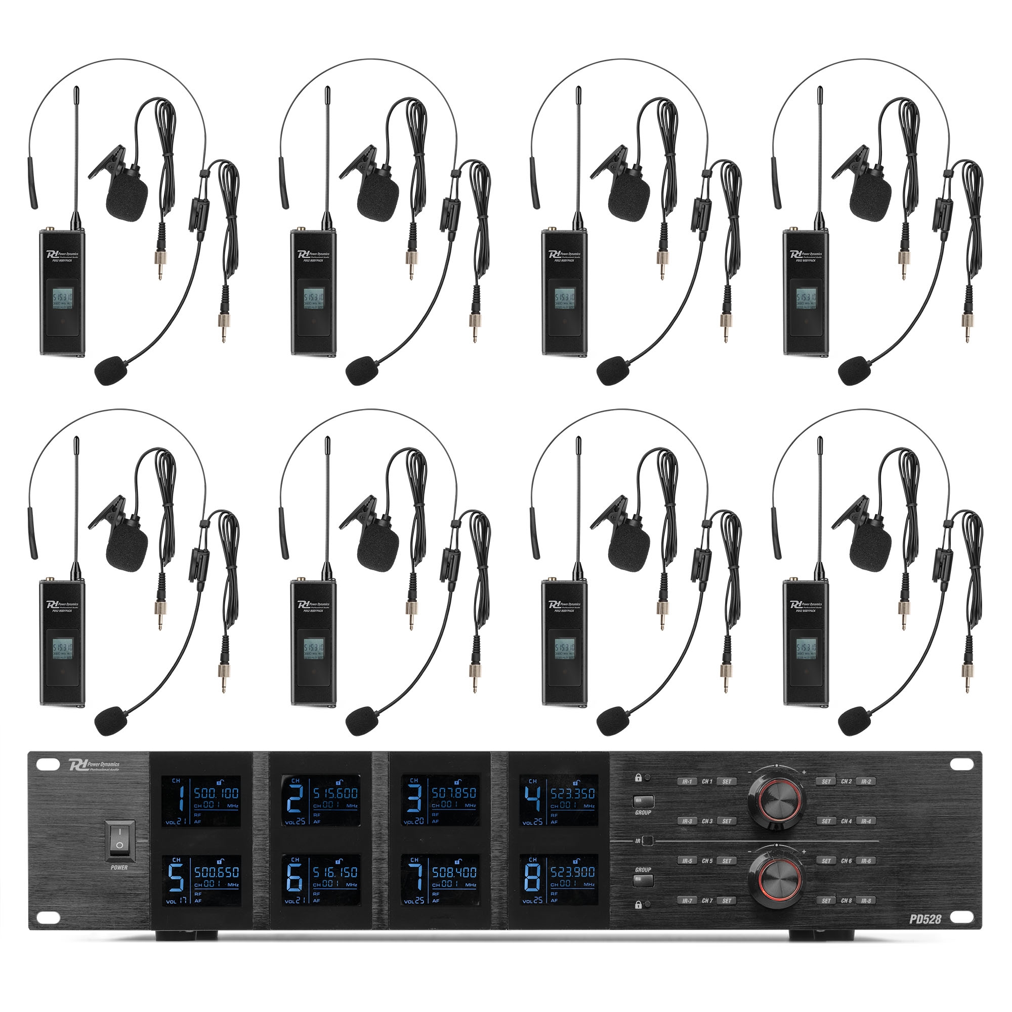 PD528B UHF Wireless Microphone Set with 8 bodypack microphones - Power ...