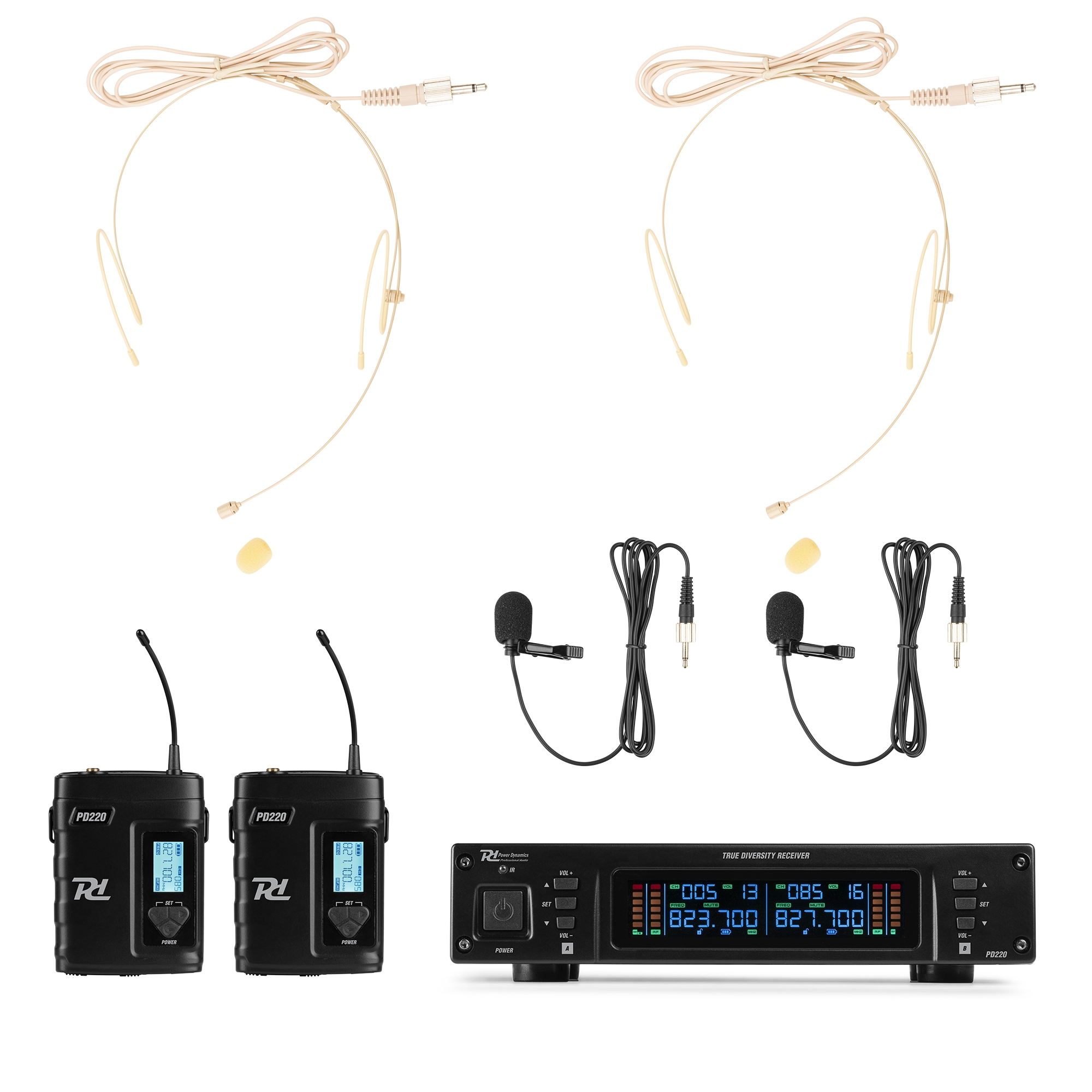 PD220B 2x 80-Channel UHF Wireless Microphone True Diversity System BP ...