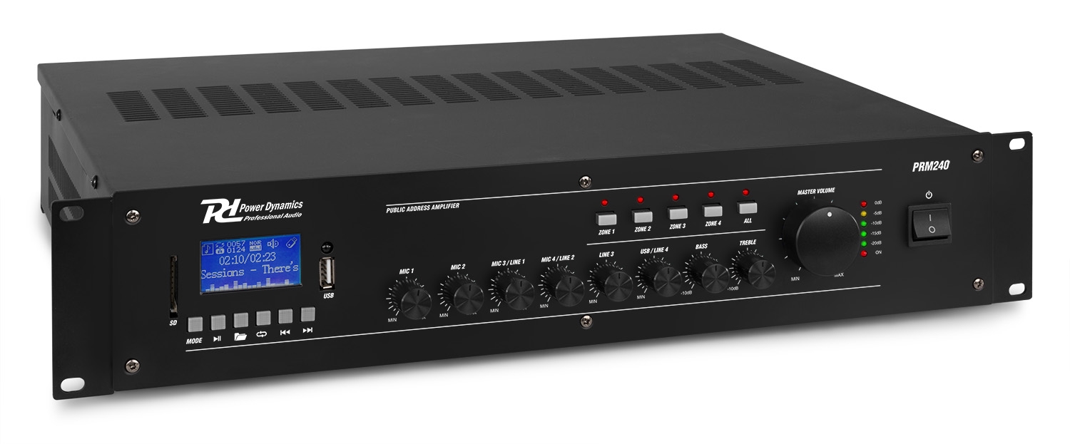 PRM240 100V 6-CH Mixer-Amplifier 4-Zone 240W - Power Dynamics